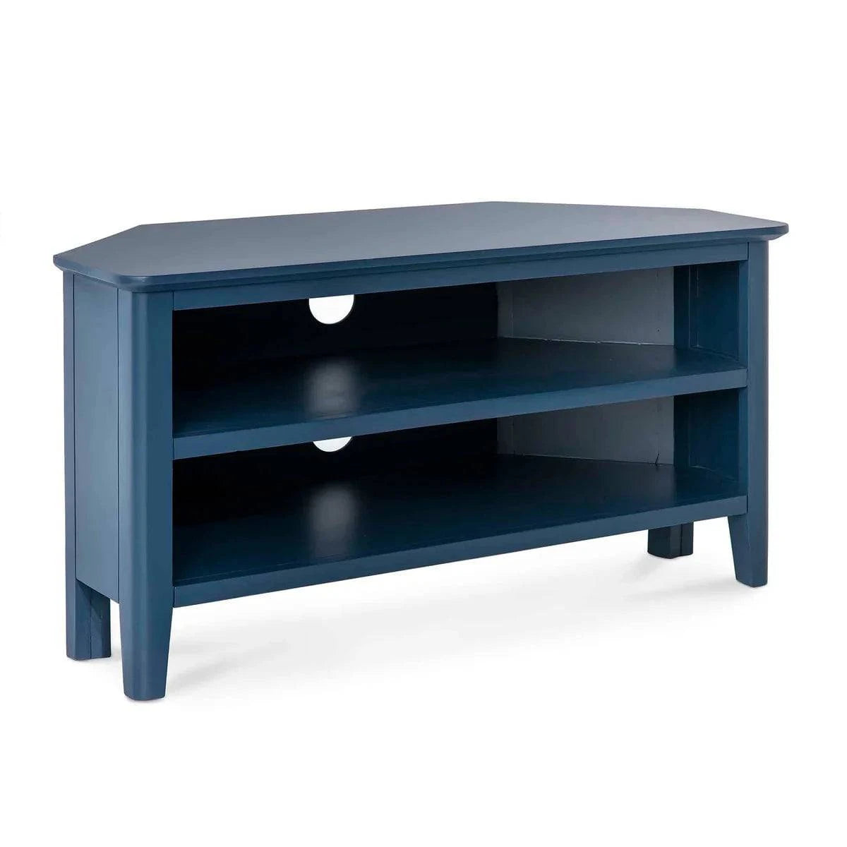 Stylish Harrogate Blue Corner TV Stand Available Online - Blythe Living