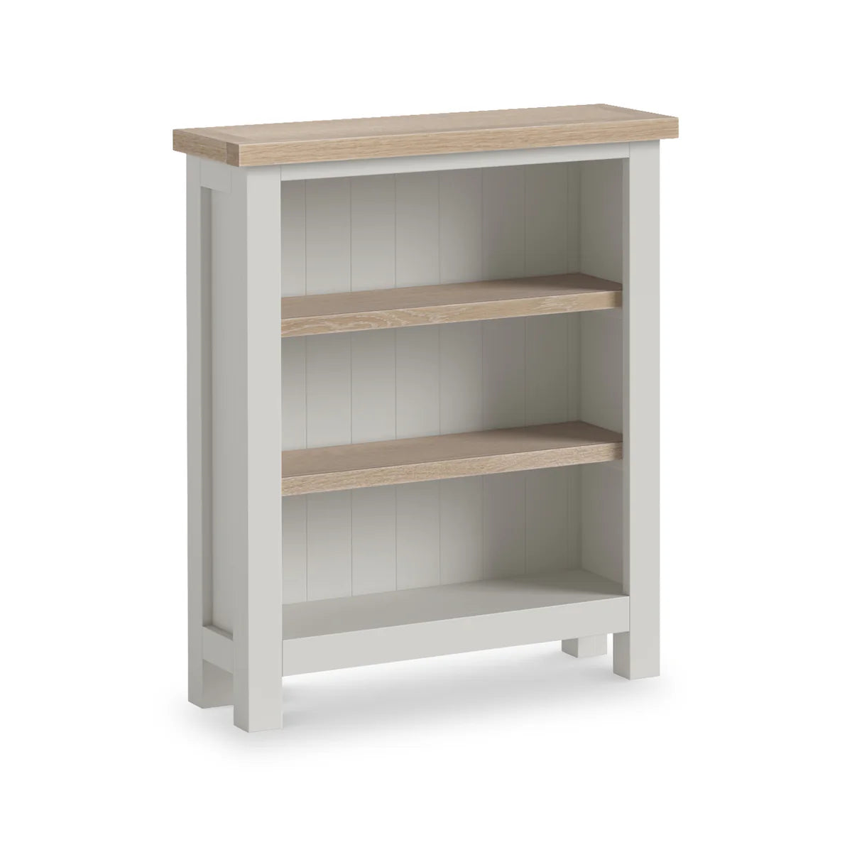 Modern Country Stone Grey Low Bookcase with Shelves - Blythe Living