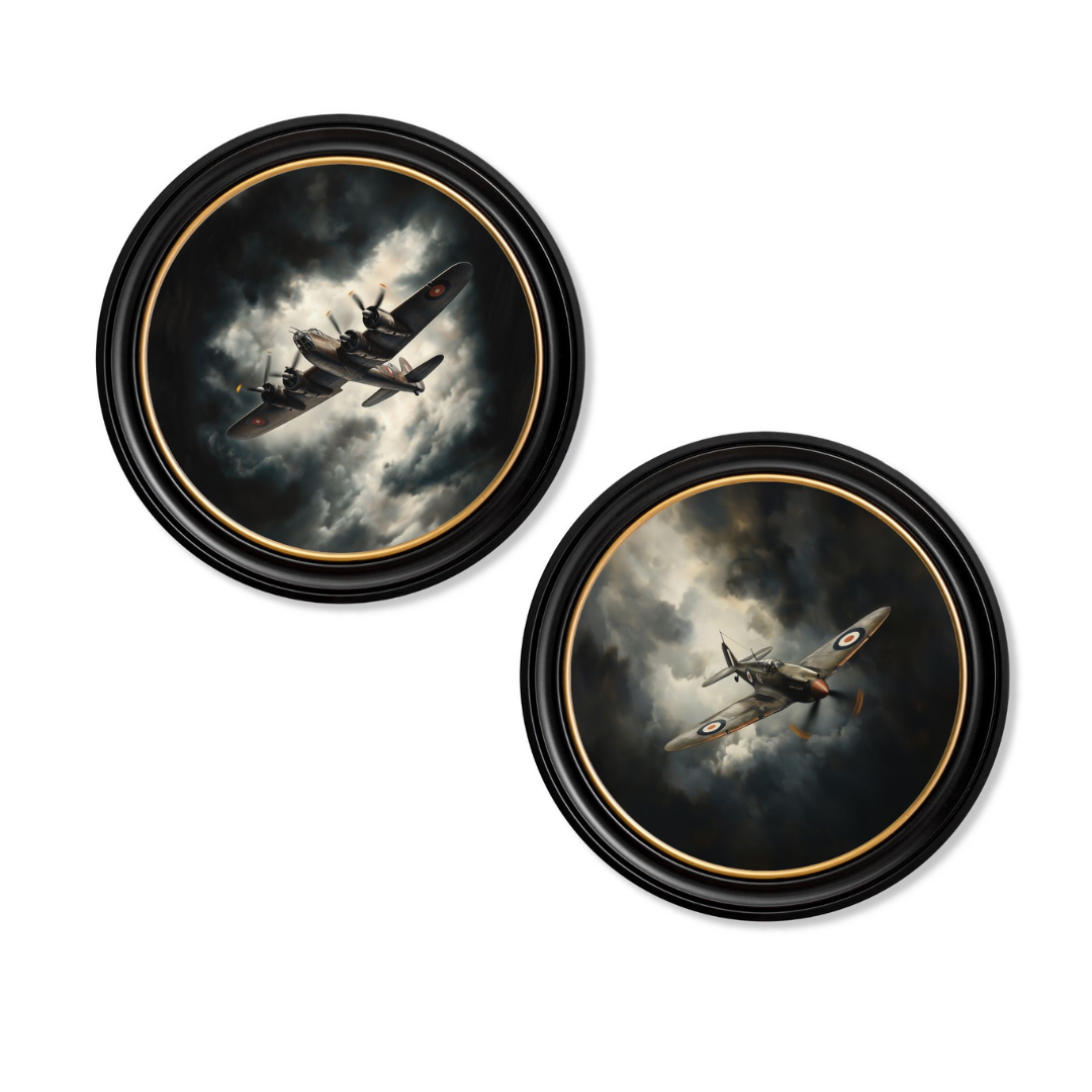 Buy Spitfire Aviation Prints Set of 2 | Round Framed Wall Art